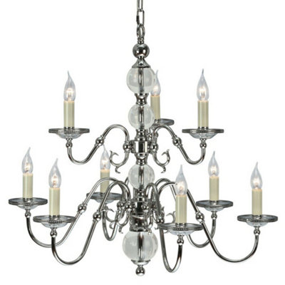 Flemish Ceiling Pendant Chandelier Polished Nickel & Crystal Curved 9 ...