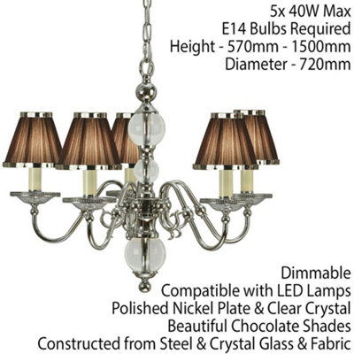Flemish Ceiling Pendant Chandelier Polished Nickel & White Shades 9 ...