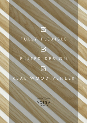 Flexi Fluted Acoustic Panel - Natural Oak on White (240cm x 60cm) Volga ...