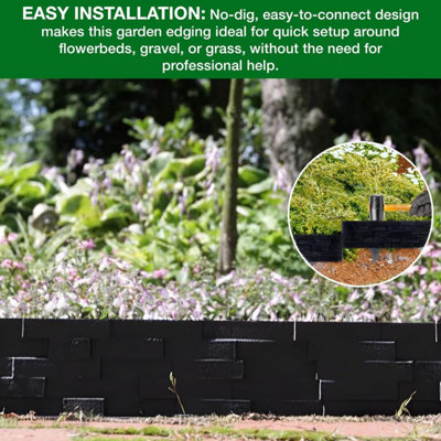 Flexible Black Stone Effect Lawn Edging 2.3m - Flexible Plastic Garden ...