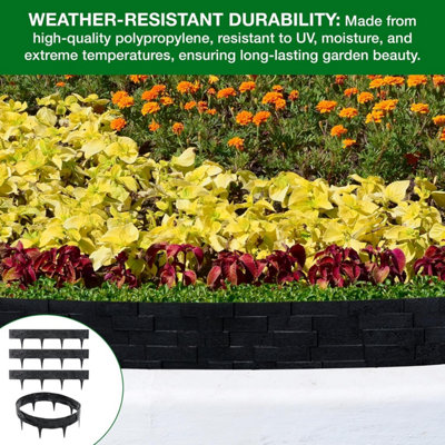 Flexible Black Stone Effect Lawn Edging 2.3m - Flexible Plastic Garden ...
