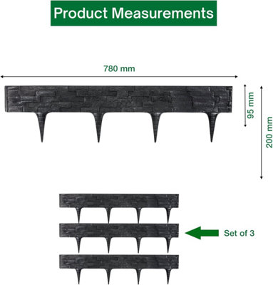 Flexible Black Stone Effect Lawn Edging 2.3m - Flexible Plastic Garden ...