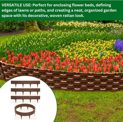 Flexible BrownRattan Effect Lawn Edging 2.4m - Flexible Plastic Garden ...