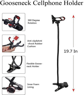 Flexible Gooseneck Mobile Phone Holder - Clamp for Bed, Desk & Table ...