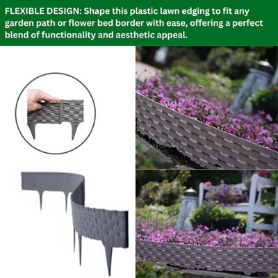 Flexible Grey Rattan Effect Lawn Edging 2.4m - Flexible Plastic Garden ...