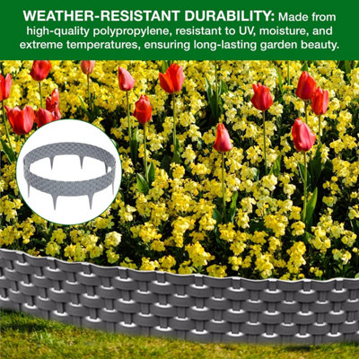 Flexible Grey Rattan Effect Lawn Edging 2.4m - Flexible Plastic Garden ...