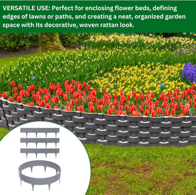 Flexible Grey Rattan Effect Lawn Edging 2.4m - Flexible Plastic Garden ...