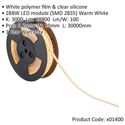 Flexible IP67 LED Tape Light - 30m Reel - 288W Warm White LEDs - Self ...
