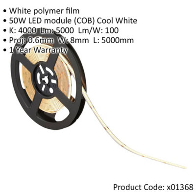 Flexible LED Display Tape Light - 5m Reel - 50W Cool White LEDs - Dimmable