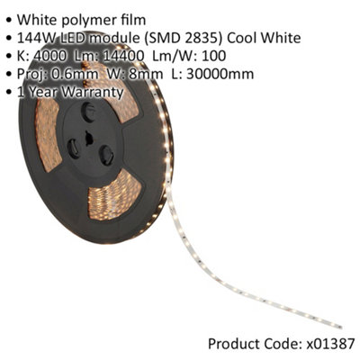Flexible LED Tape Light - 30 Metres - 144W Cool White LEDs - Dimmable ...