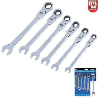 Flexible Ratchet Head Spanner Set 6 Pc Combination Flexi Ratcheting ...