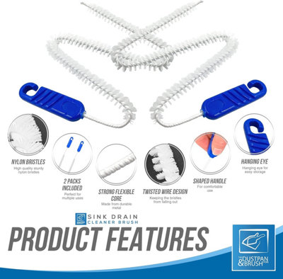 Flexible Sink and Shower Drain Cleaning Brush Unblocker - Pack of 2