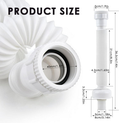 Flexible Waste Pipe 1 1/4 inch inch 40 50mm Universal Pipe Connector ...