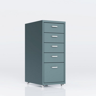 FlexiSpot Five Drawers Movable Under-Desk File Cabinet Grey Blue