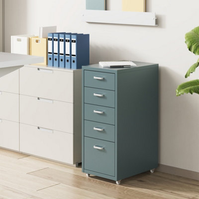 FlexiSpot Five Drawers Movable Under-Desk File Cabinet Grey Blue