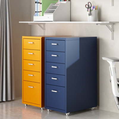 FlexiSpot Five Drawers Movable Under-Desk File Cabinet Orange