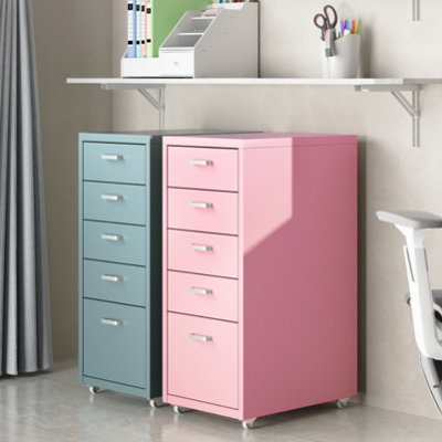 FlexiSpot Five Drawers Movable Under-Desk File Cabinet Pale Pink