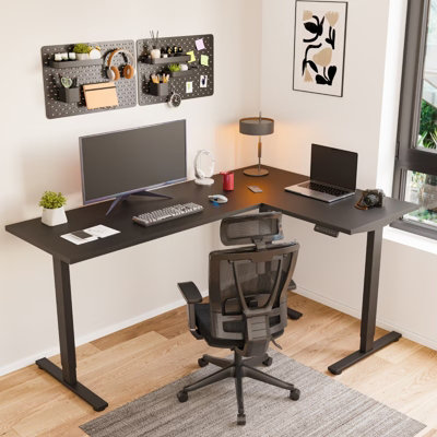 Flexispot Height Adjustable L-shaped Standing Desk with Desktop in Black