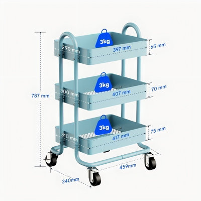 FlexiSpot Triple Storage Trolley with 4 Swivel Castors in Matte Light ...