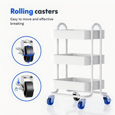 FlexiSpot Triple Storage Trolley with 4 Swivel Castors in Matte Light ...