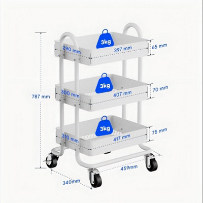 FlexiSpot Triple Storage Trolley with 4 Swivel Castors in Textured ...