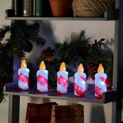 Flickering Candles Set of 5 Festive InLit Decoration with 30 Cool White ...