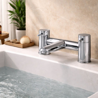 Flint Bath Filler Chrome - Modern Round Twin Lever Bath Tap, Solid ...