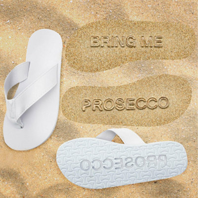 Flo "Bring me Prosecco" Sand Imprint Flip Flops White, Large