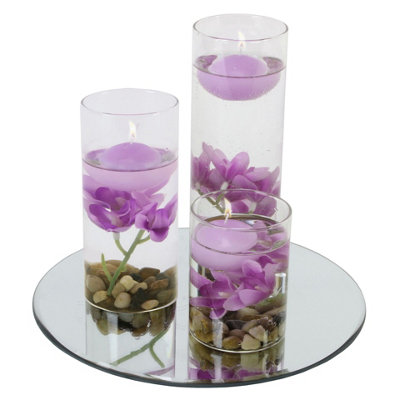 Floating Candle Set With Mirrored Base