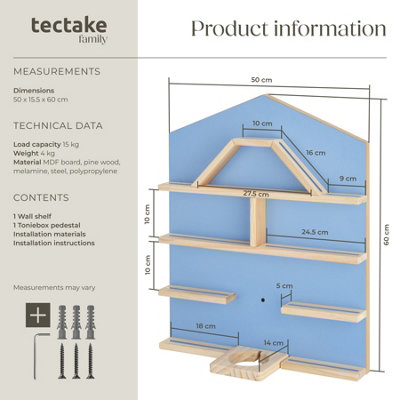 Floating Shelf Mylittle Story - for up to 50 Tonies, house design - blue