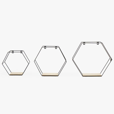 Floating Shelves Set of 3 Hexagon Shelving Wire Wall Rustic Display ...