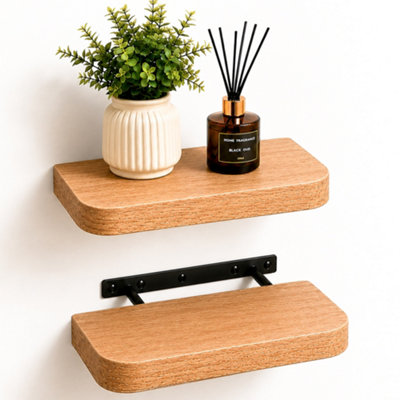 Floating Wall Shelf With Round Corners Set of 2 Light Oak