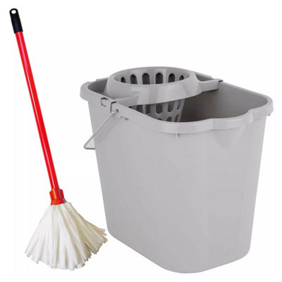 Flock Strip Mop With Handle & Grey 12L Bucket Set Perfect For Cleaning ...