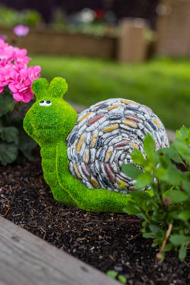 Flocked Moss Snail Garden Ornament with Stones | DIY at B&Q