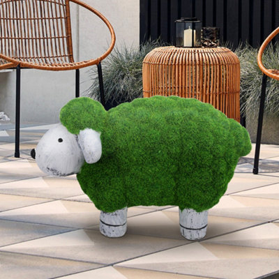 Flocked Sheep Garden Ornament Grass and Stone Effect Animal Statue Figurine