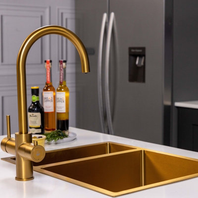 flode svan 3 in 1 Instant Boiling Hot Water Tap Brushed Gold Finish