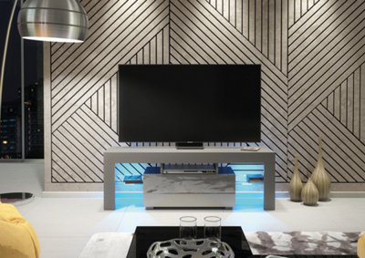 Floe TV Unit 130cm Dark Grey with High Gloss Doors and LED Lighting ...