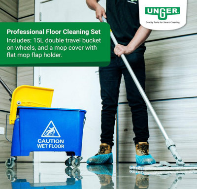 Floor Cleaner Set: Durable Two Bucket Model, Microfibre Flat Mop for ...