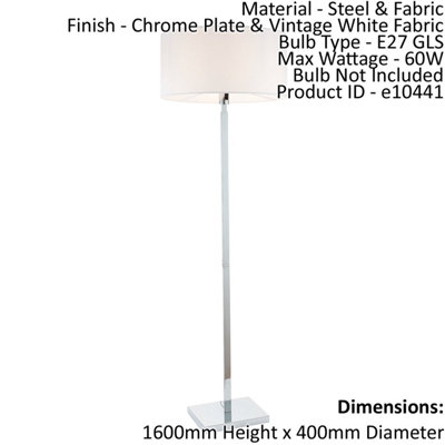 Floor Lamp Light Chrome & Vintage White Fabric 60W E27 Base & Shade ...
