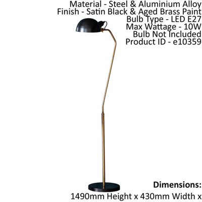 Floor Lamp Light Satin Black & Aged Brass Paint 10W LED E27 Standing ...