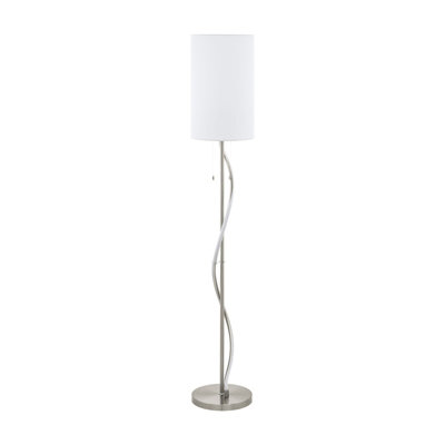 Floor Lamp Light Satin Nickel Aluminium Shade White Fabric Bulb E27 ...