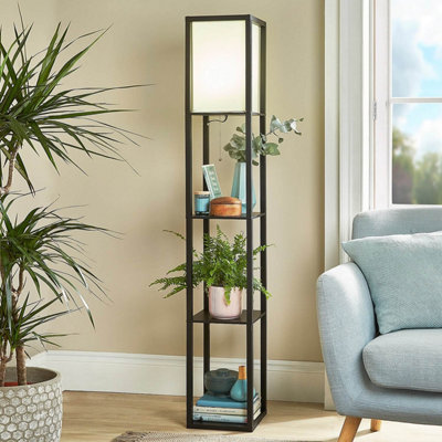Floor Lamp Shelving with 3 Smart, Wooden Shelves H159 xW26 xD26cm