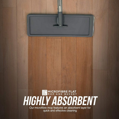 Floor Mop & Bucket Set - Flat Magic Mop with 2 Replacement Microfibre ...