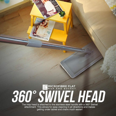 Floor Mop & Bucket Set - Flat Magic Mop with 2 Replacement Microfibre ...