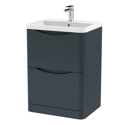 Floor Standing 2 Drawer Vanity Basin Unit with Polymarble Basin, 600mm ...