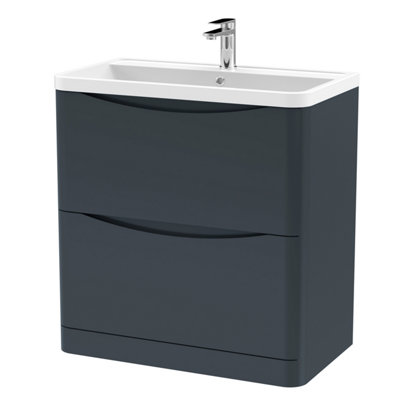 Floor Standing 2 Drawer Vanity Basin Unit with Polymarble Basin, 800mm ...