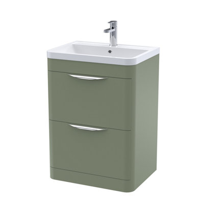 Floor Standing 2 Drawer Vanity Unit with Ceramic Basin - 600mm - Satin ...