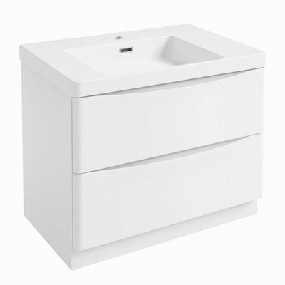 Floor Standing Bathroom Vanity Unit With Resin Basin Gloss White Finish ...