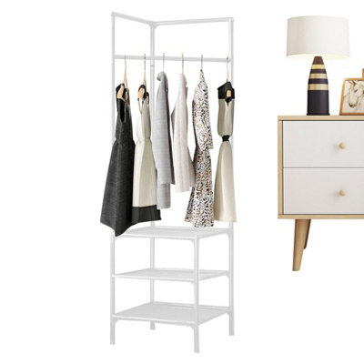 Floor Standing Corner Coat Rack, White