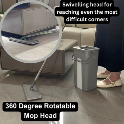 FLOORINGTON Floor Mop and Bucket Set with 4 Washable Microfiber Pads ...